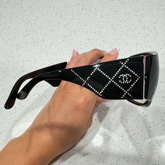 CHANEL | Accessories | Chanel Crystal Rhinestone Logo Accent Oversized ...